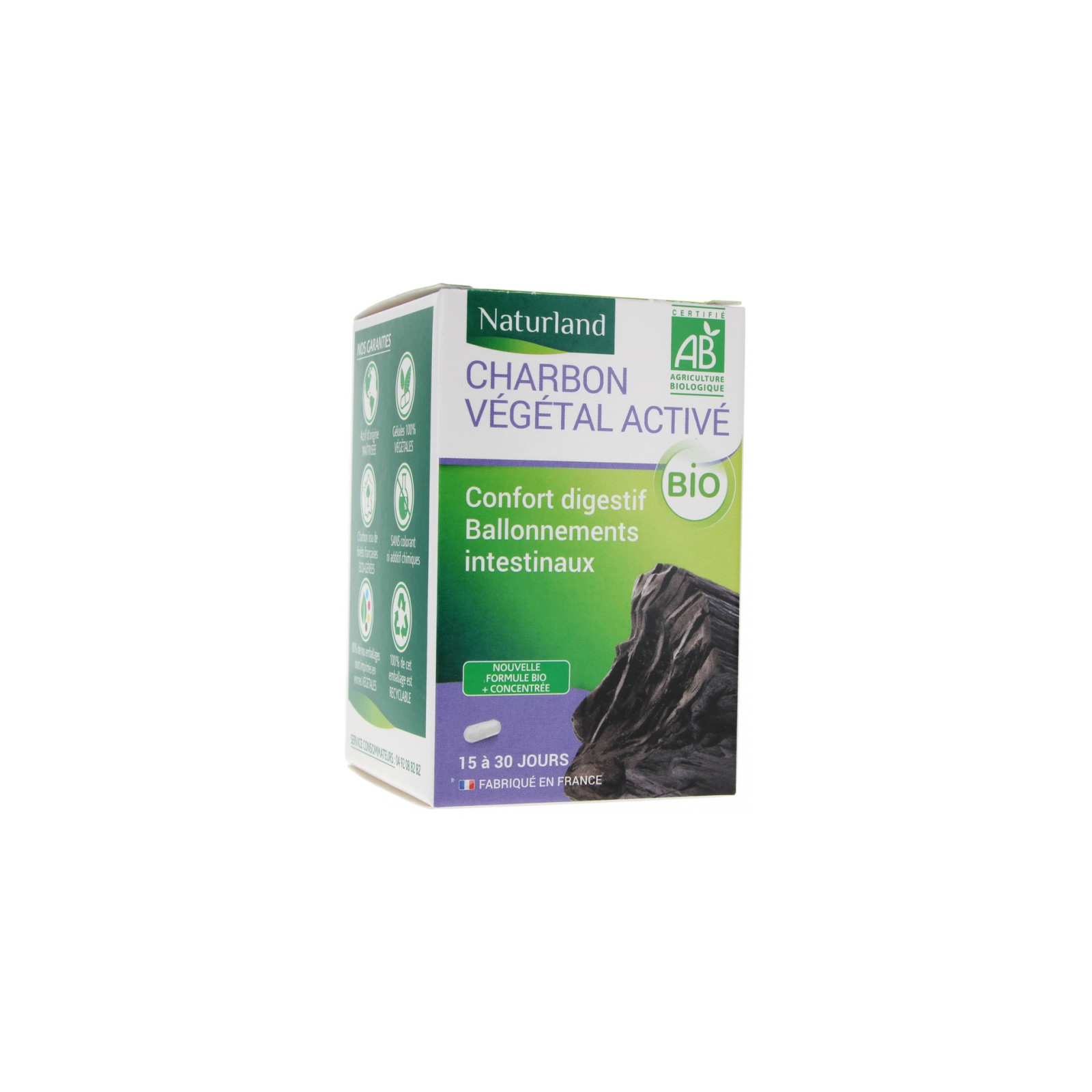 Naturland Charbon Végétal Activé Bio, 60 végécaps | Parashop.com